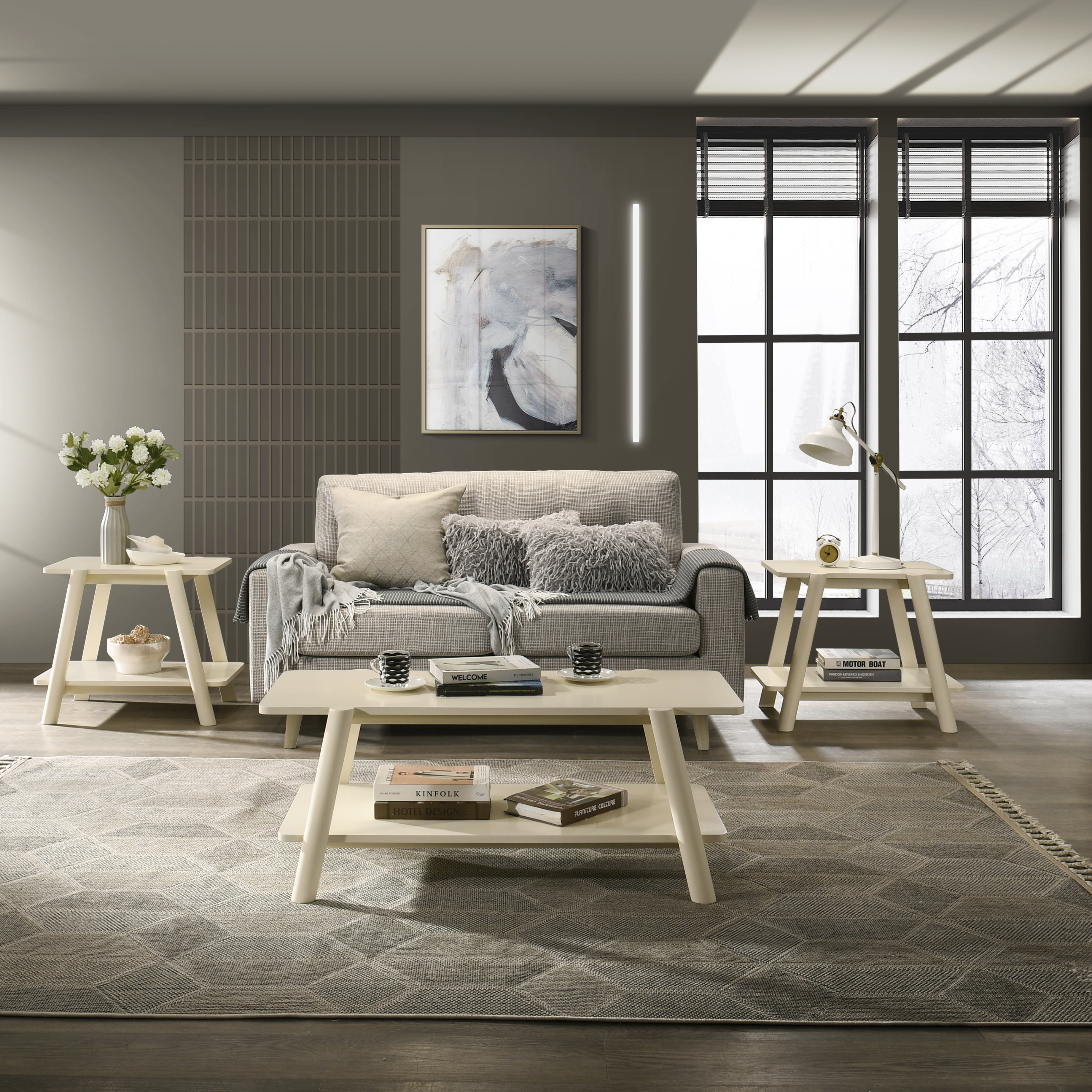 Roundhill Furniture Metz 3-Piece Coffee Table Set, Coffee Table and Two ...