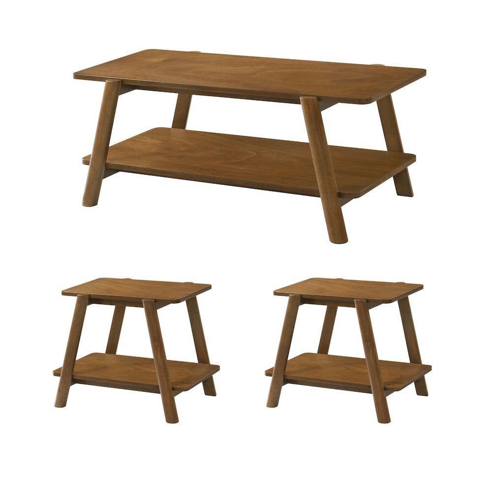 Roundhill Furniture Metz Mid-Century Modern Wood Shelf 3-Pc Coffee ...