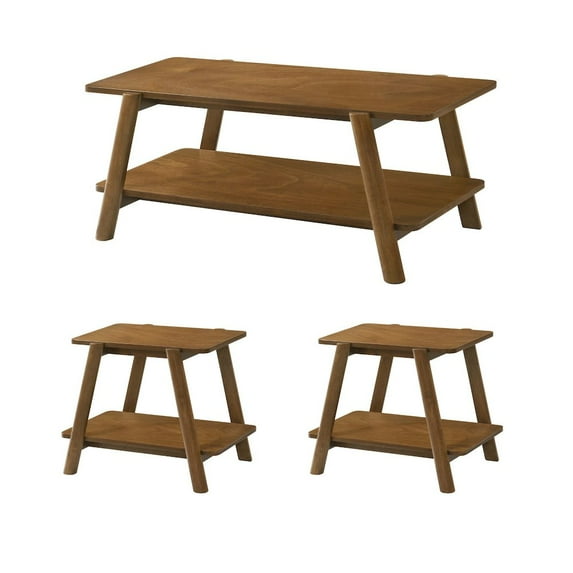 Roundhill Furniture Metz Mid-Century Modern Wood Shelf 3-Pc Coffee ...