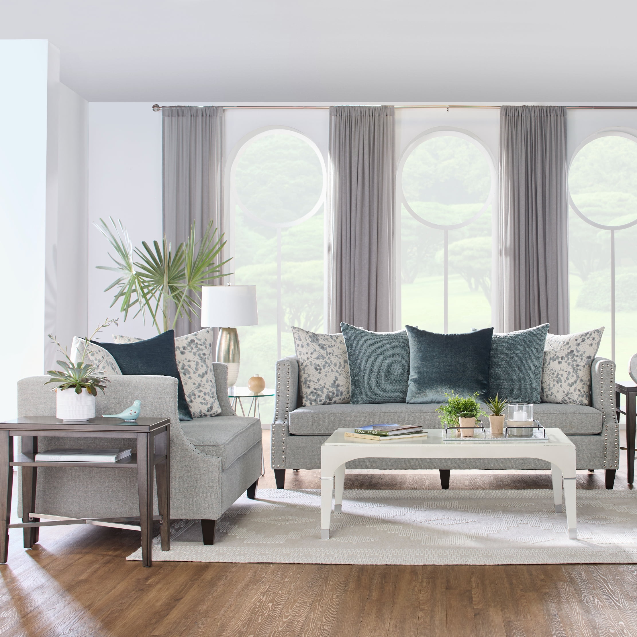 Roundhill Furniture Nari Modern Pillow Back Fabric Sofa and Loveseat ...