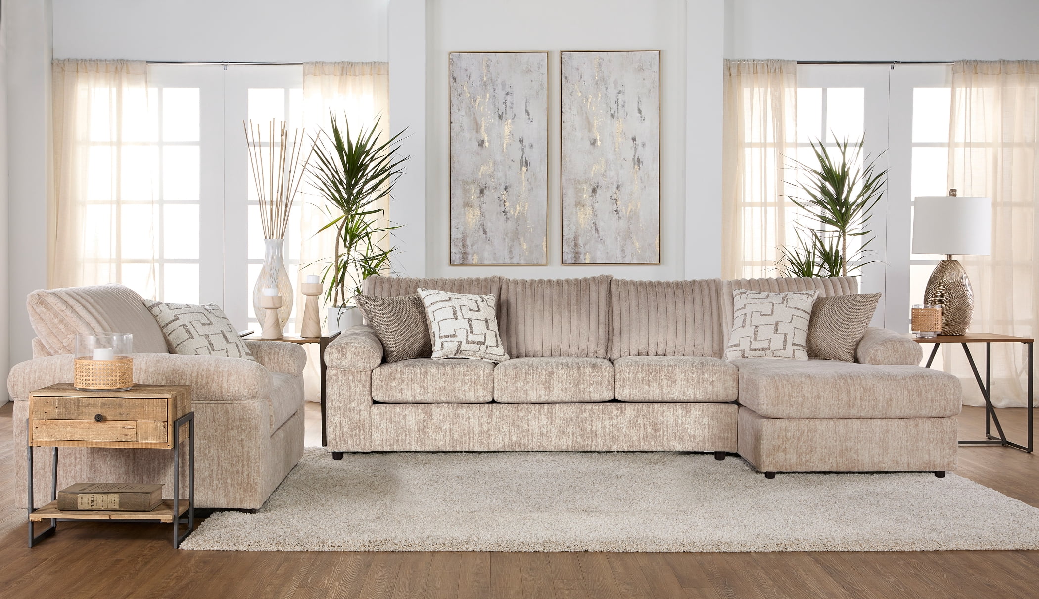 Roundhill Furniture Nason Wide Wale Corduroy Sectional Sofa Chaise with ...