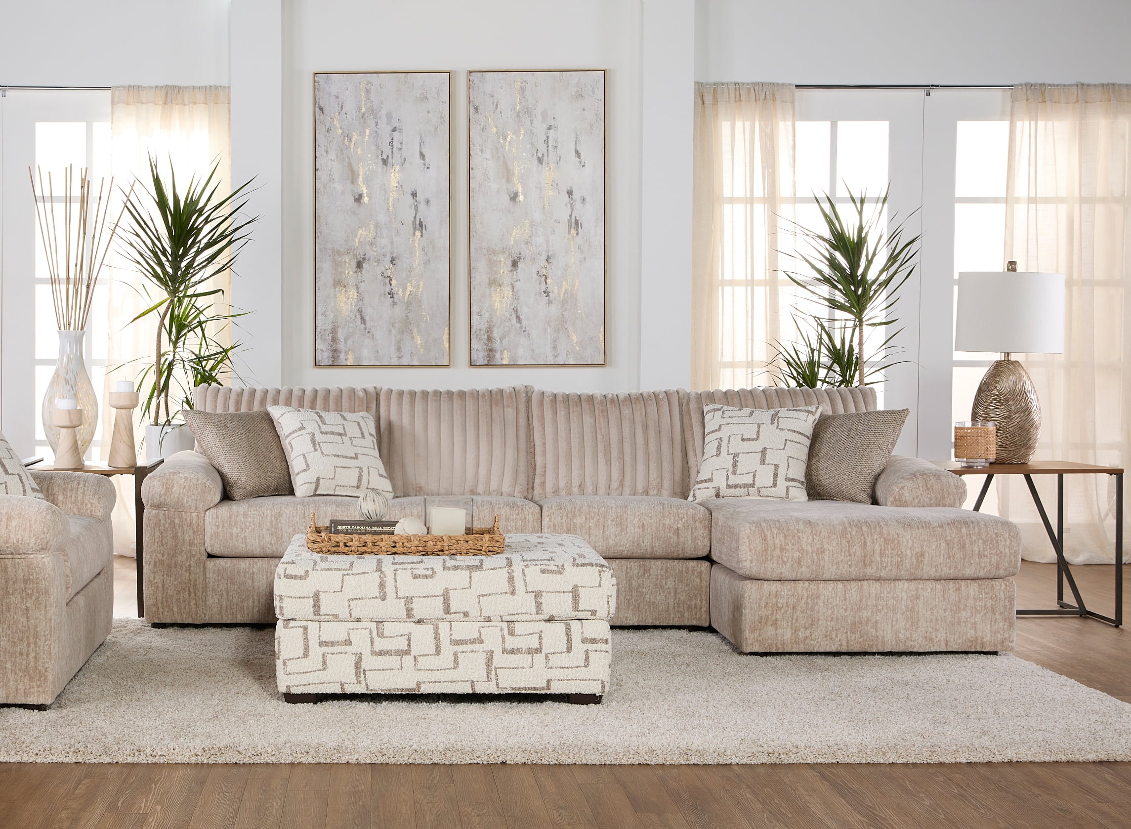 Roundhill Furniture Nason Wide Wale Corduroy Sectional Sofa Chaise with ...