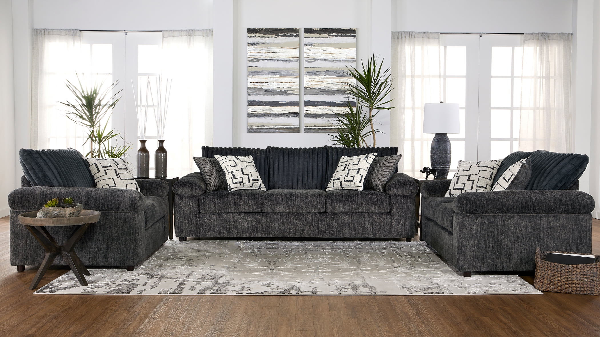 Roundhill Furniture Nason Wide Wale Corduroy Sofa, Loveseat, and Cuddle ...