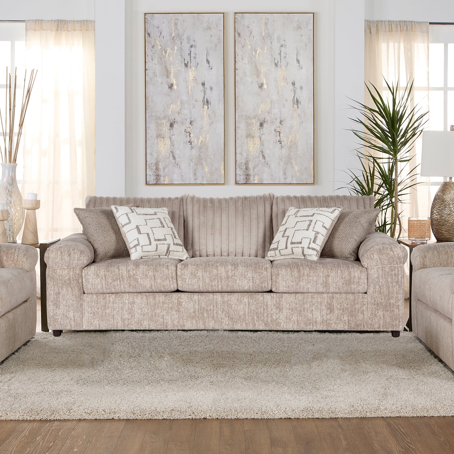 Roundhill Furniture Nason Wide Wale Corduroy Sofa, Parchment - Walmart.com