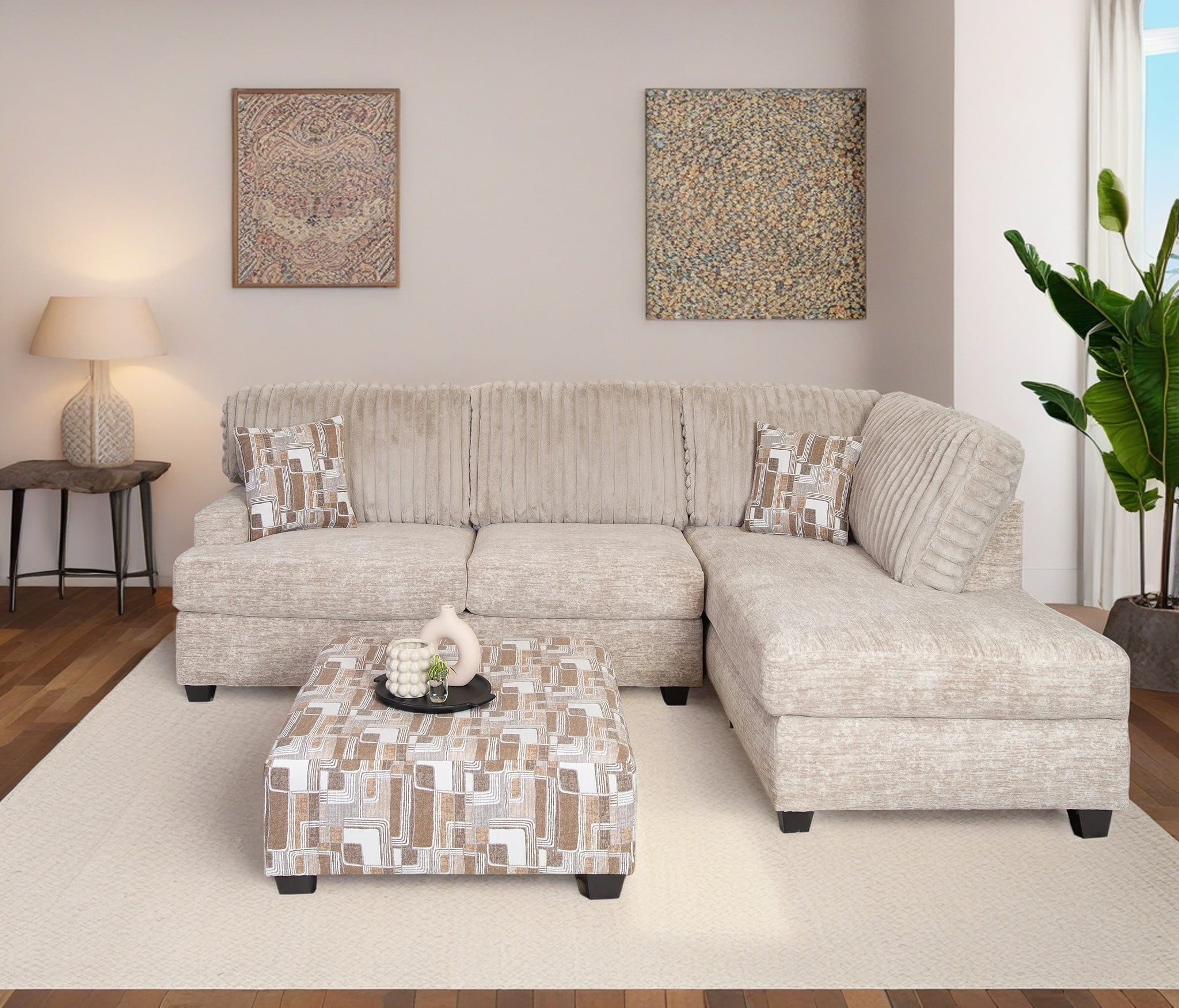 Roundhill Furniture Nexus 2-PC Living Room Set, L-shape Sectional and Accent Ottoman, Galactic ...