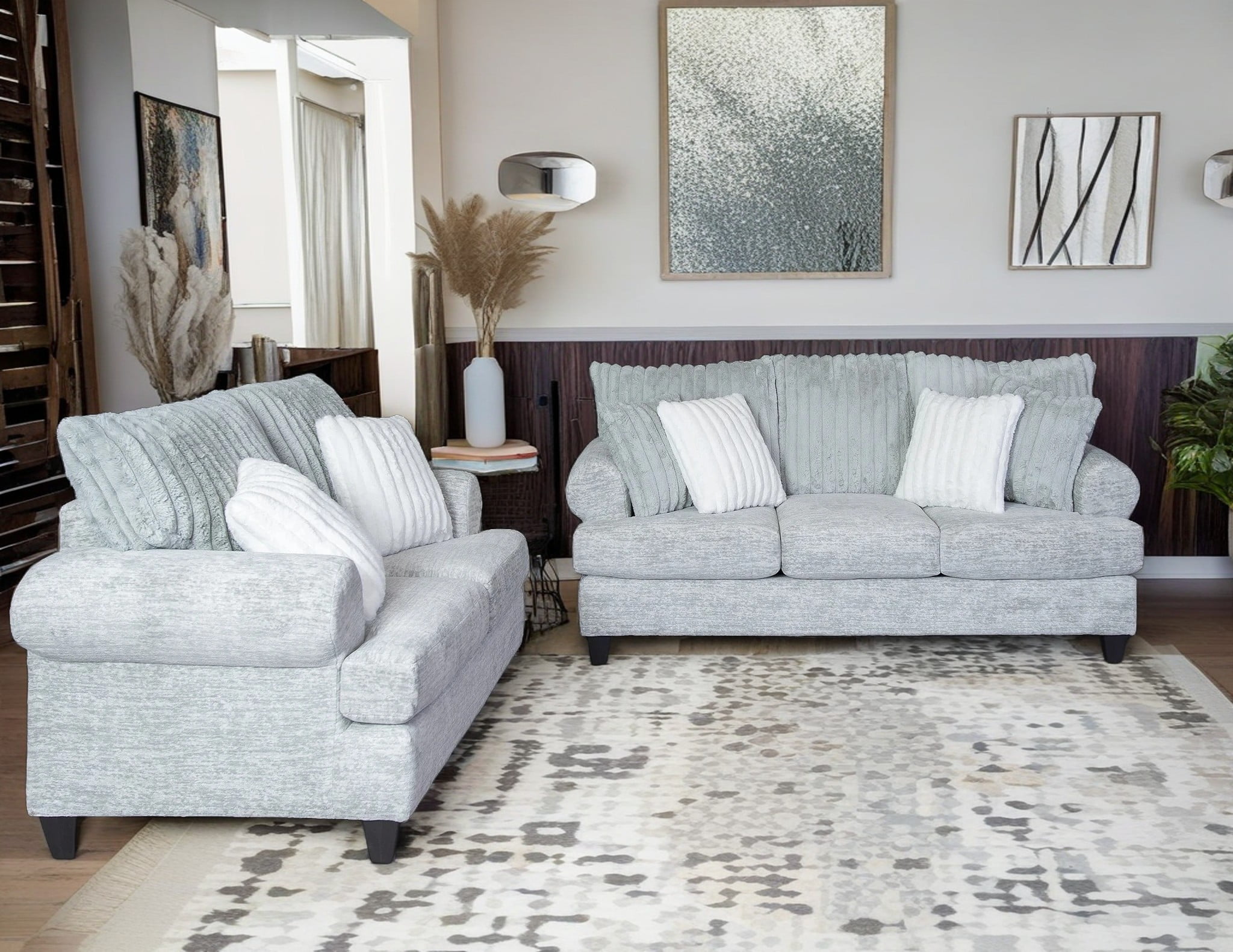 Roundhill Furniture Oasis 2-Piece Living Room Set, Sofa and Loveseat, Galactic Oyster - Walmart.com