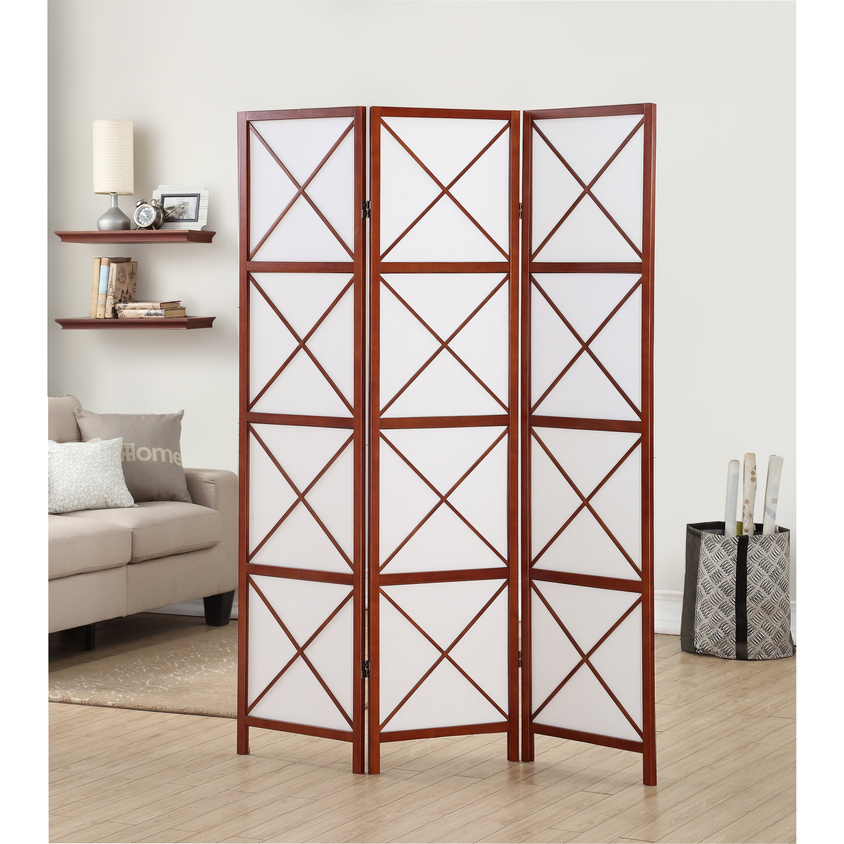 Roundhill Furniture Paper and Wood 3-Panel Screen Room Divider in ...
