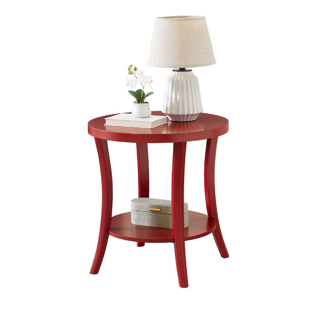 Roundhill Furniture Perth Round End Table with Shelf, Red - Walmart.com