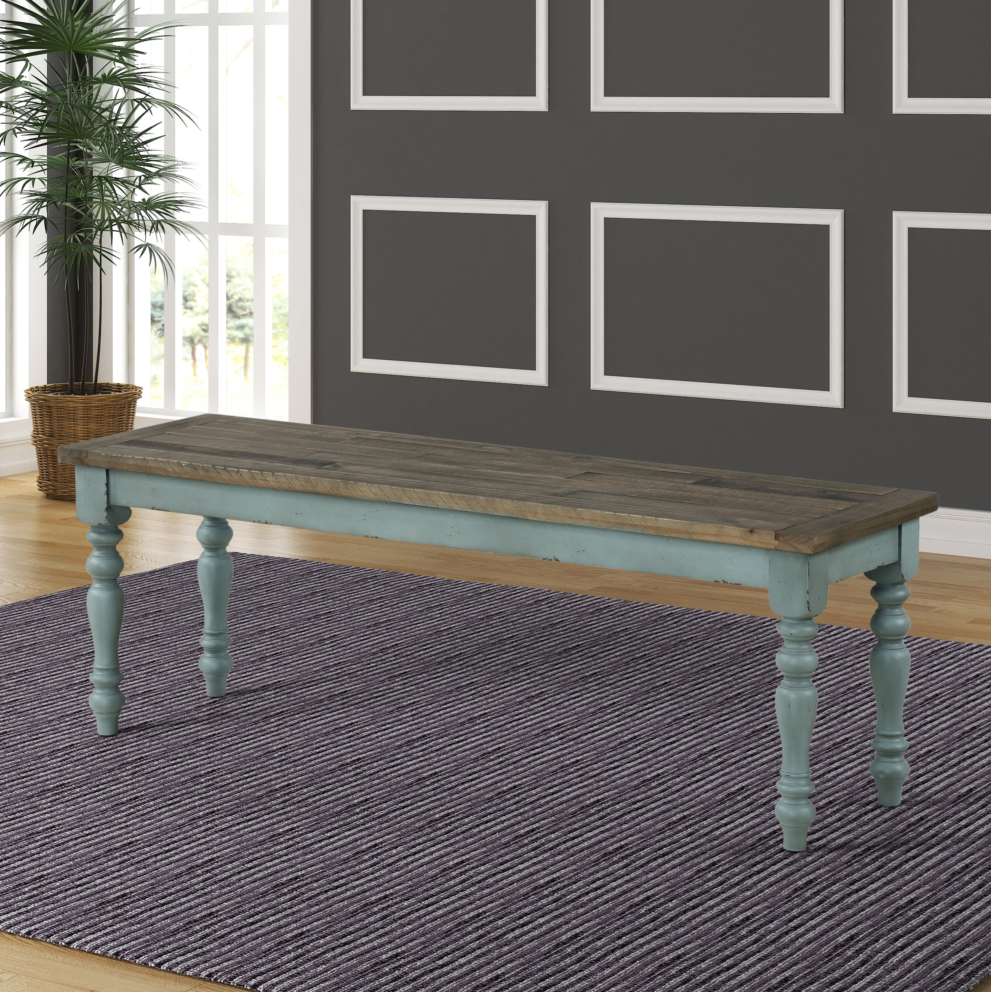 Roundhill Furniture Prato Upholstered Indoor Dining Bench, Antique Blue ...
