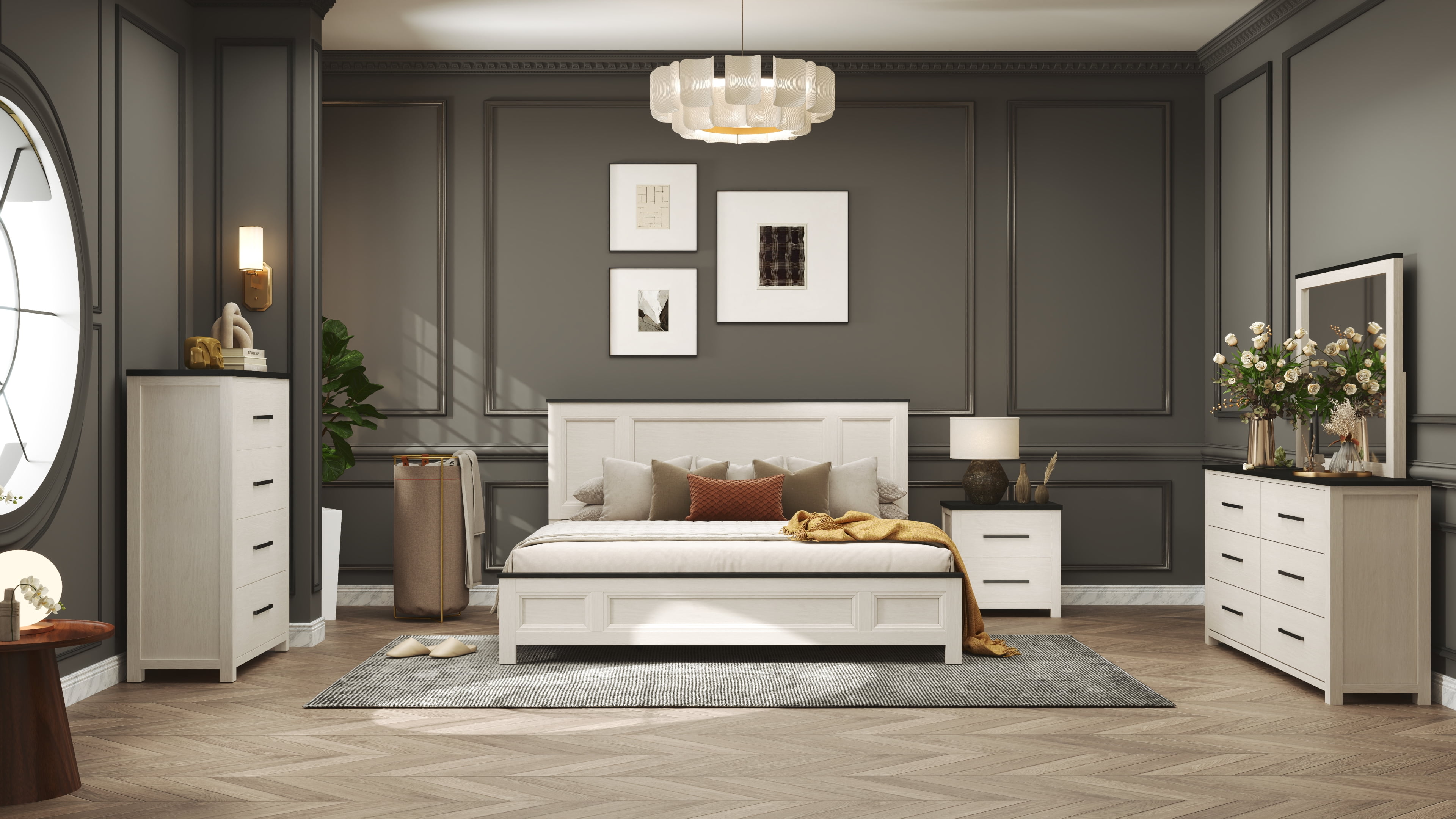 Roundhill Furniture Realynn 5-Pc Bedroom Set, King Panel Bed, Dresser ...