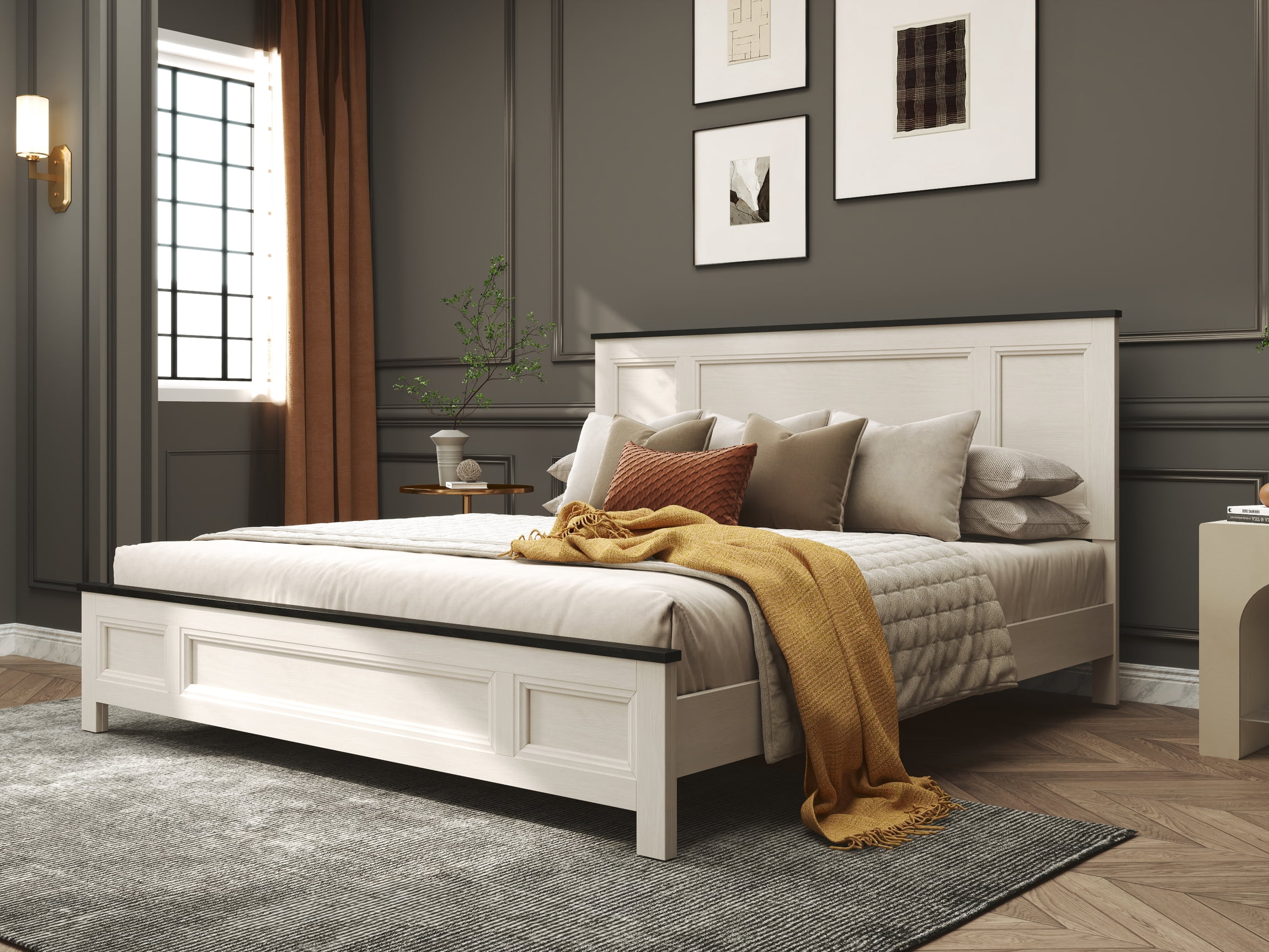 Roundhill Furniture Realynn Panel Bed, Off-White Finish, King - Walmart.com
