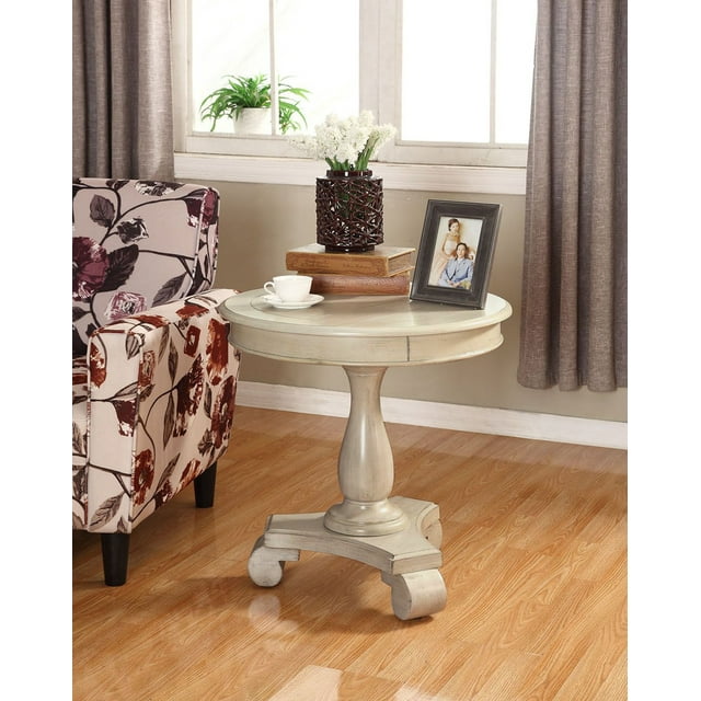 Roundhill Furniture Rene Round Wood Pedestal End Table in White ...