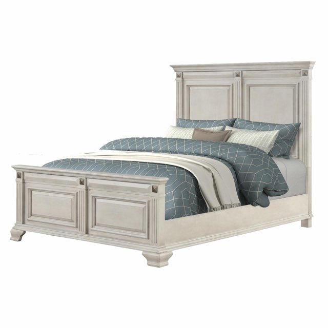 Roundhill Furniture Renova Distressed Parchment Wood Panel Bed - King - Walmart.com