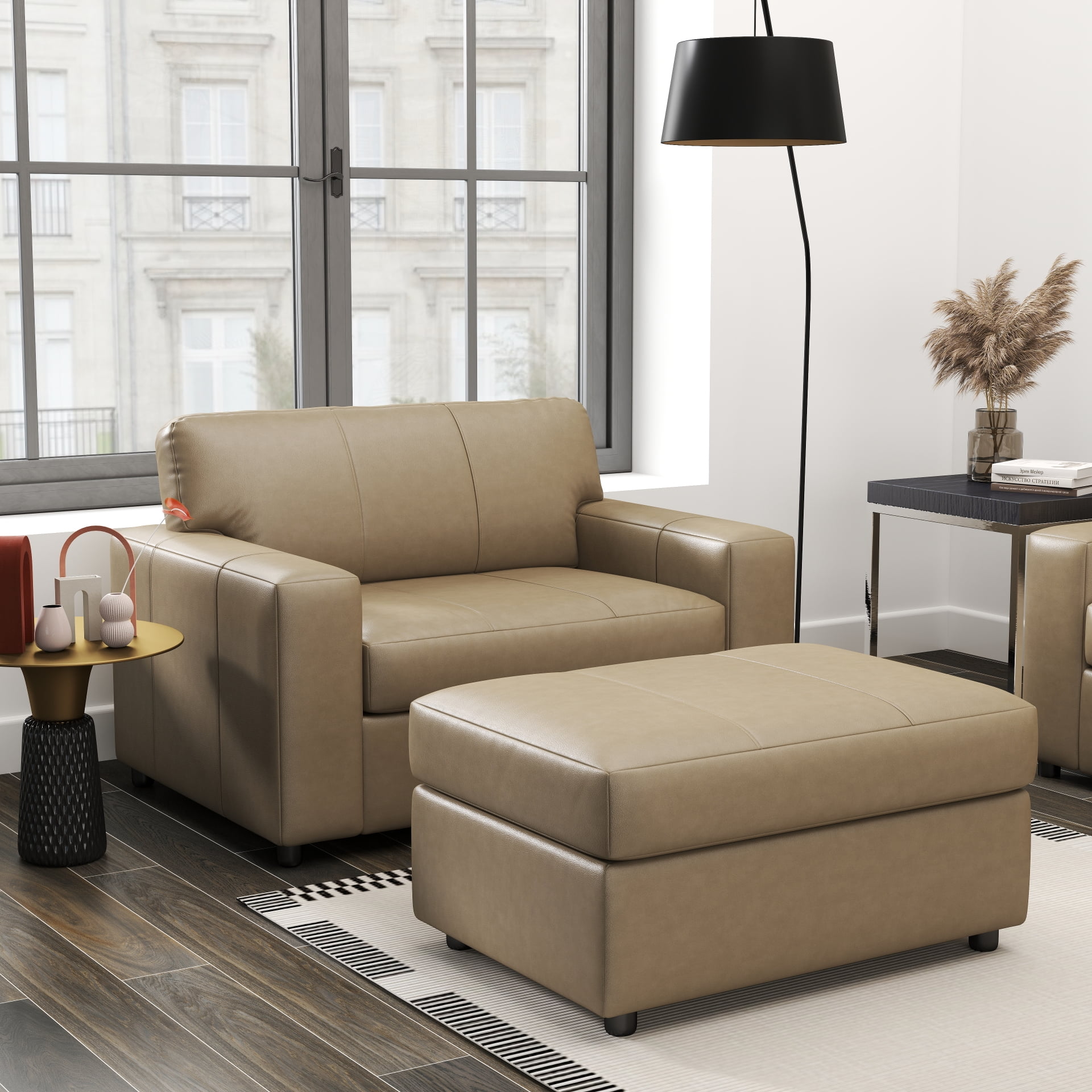 Roundhill Furniture Sakan Leather Upholstered 2-Piece Living Room Set ...