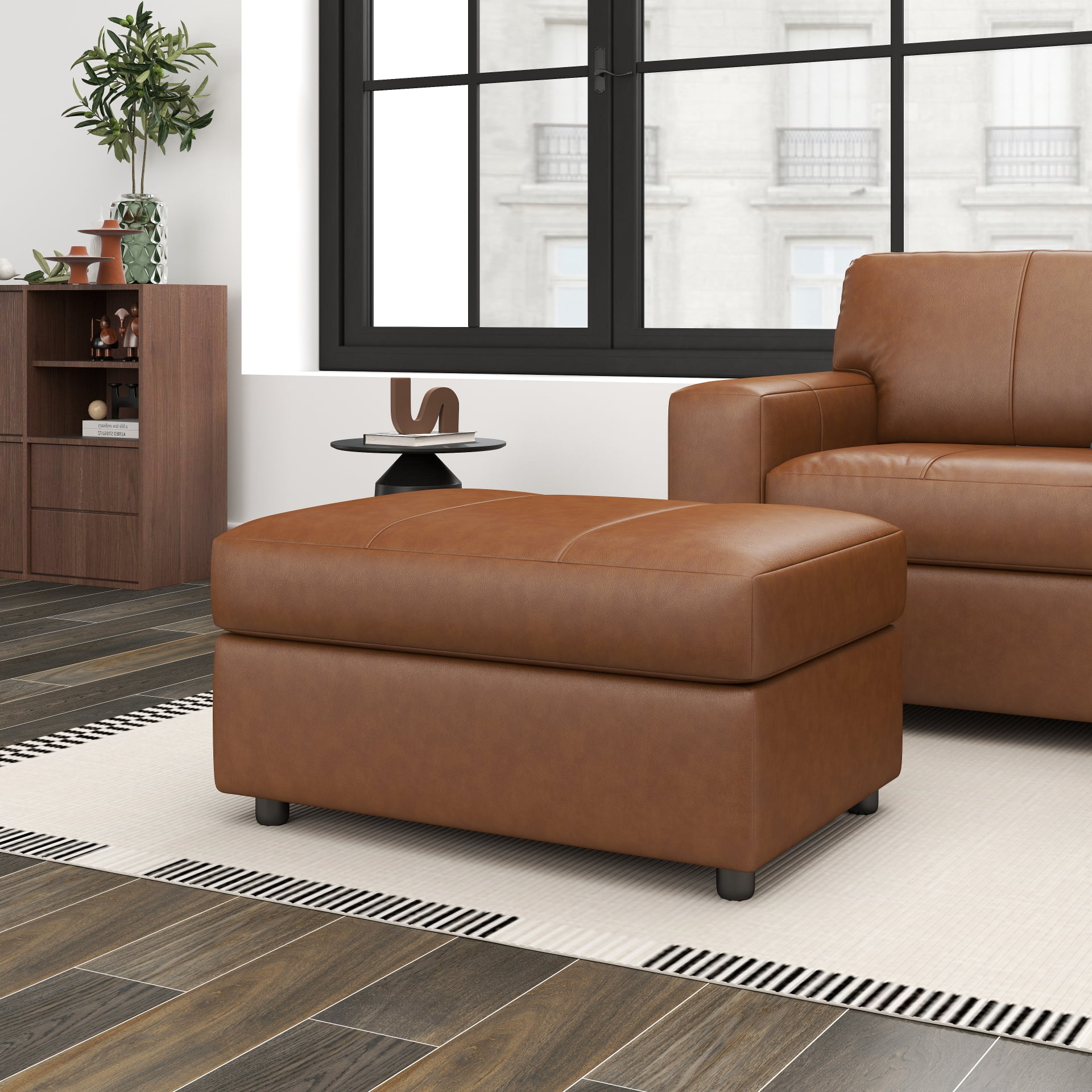 Free Shipping! Roundhill Furniture Sakan Leather Ottoman, Caramel ...