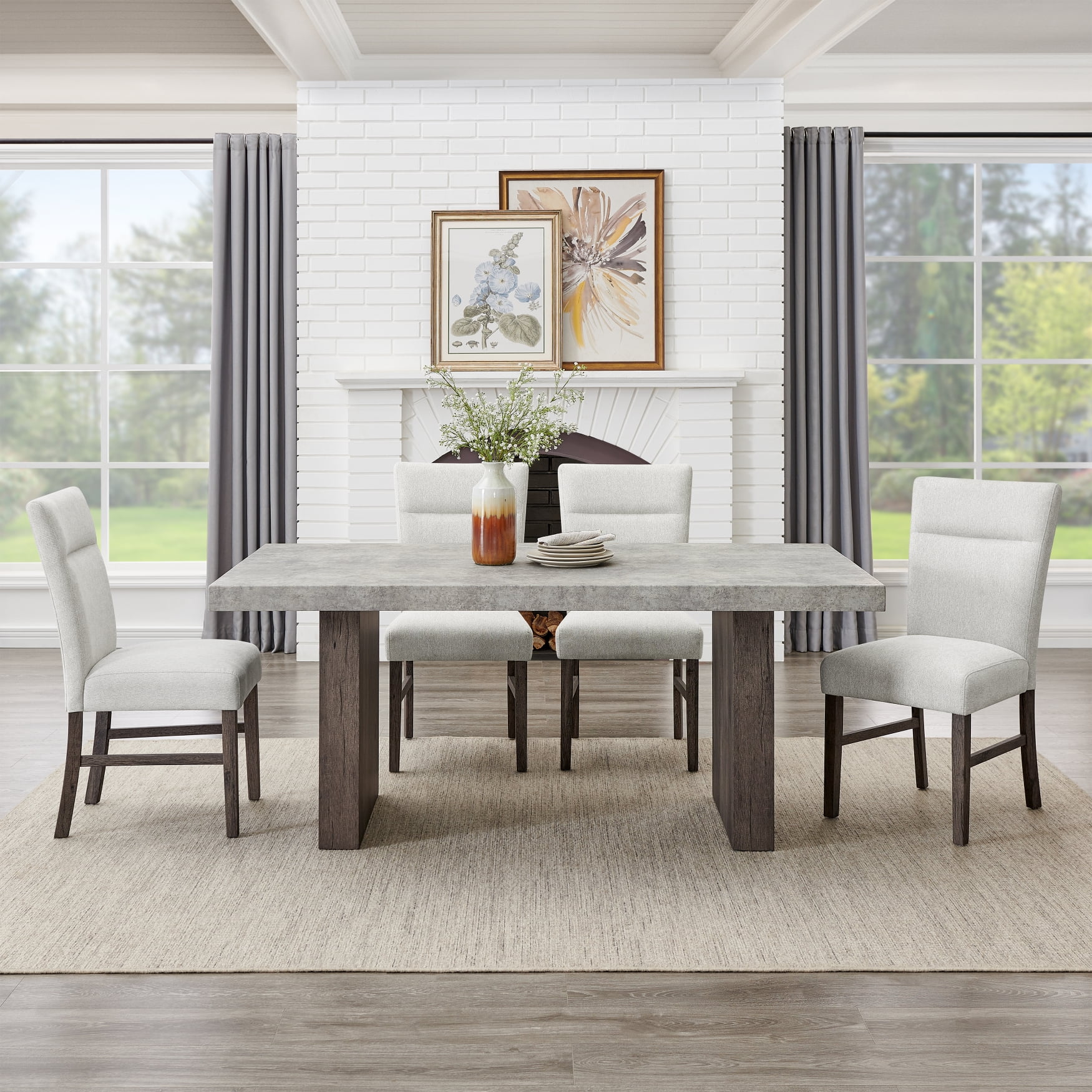 Roundhill Furniture Sorlen Modern 5-Piece Dining Set, 3D Faux Concrete ...