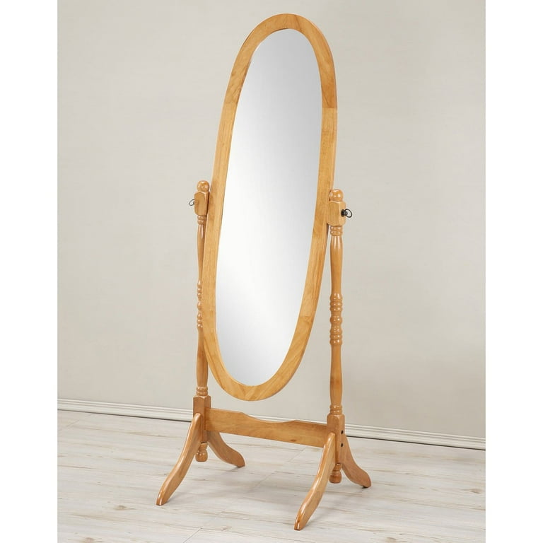 Roundhill Furniture Traditional Queen Anna Style Wood Floor Cheval Mirror Oak Finish