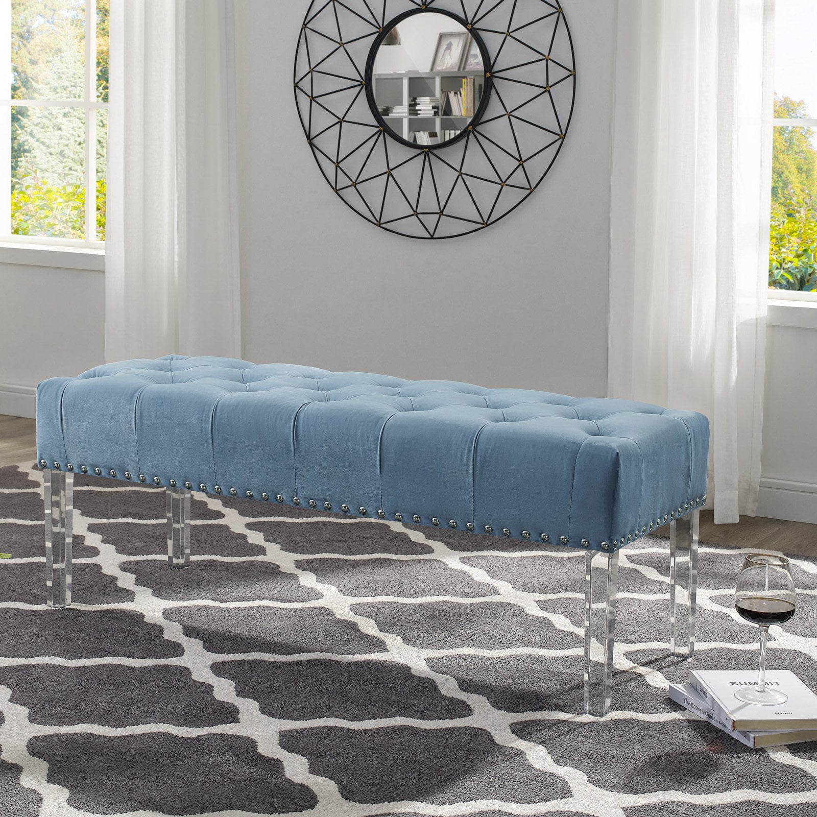 Roundhill Furniture Valley Button-Tufted Velvet Bench with Acrylic Leg ...