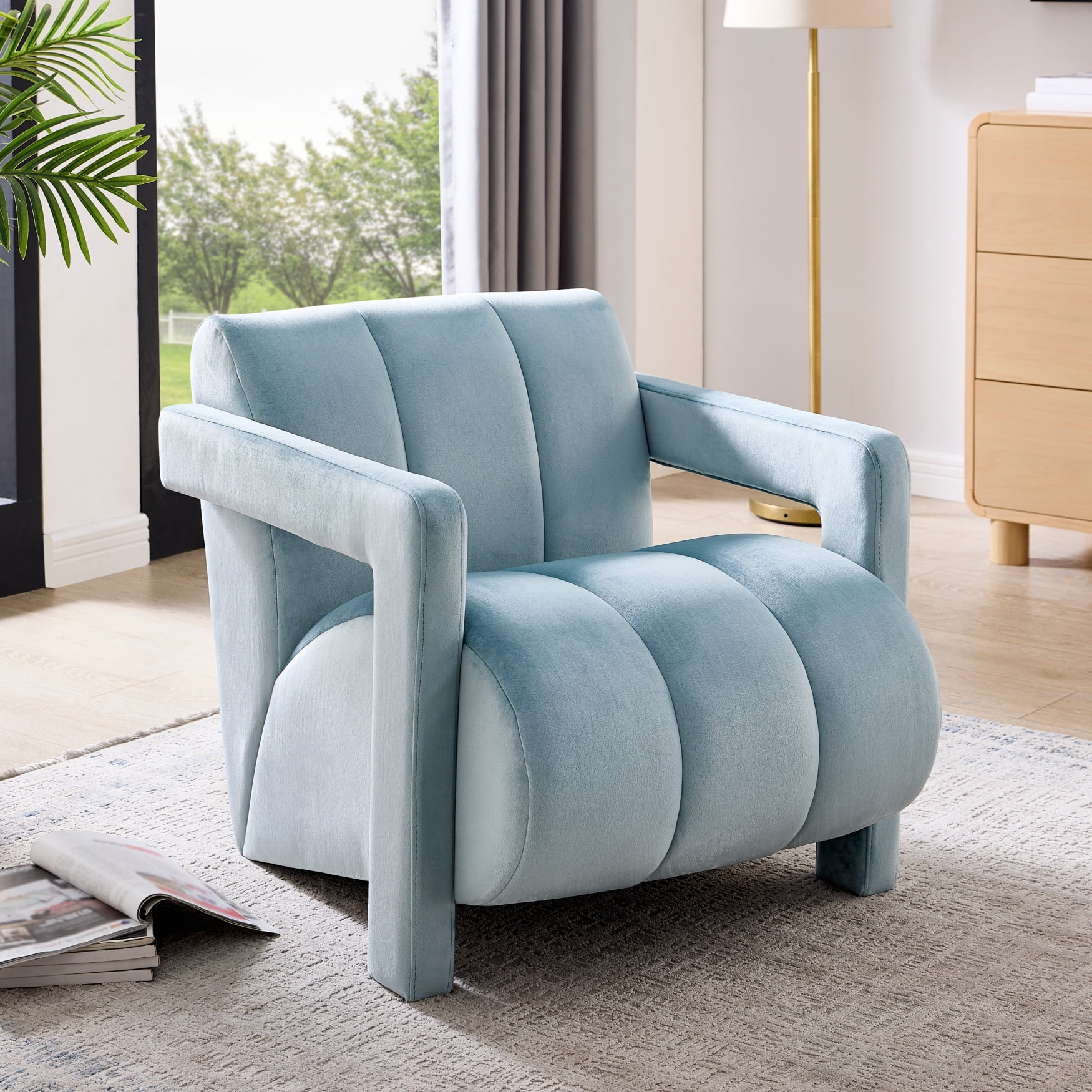 Roundhill Furniture Velmor Contemporary Velvet Accent Armchair, Blue ...