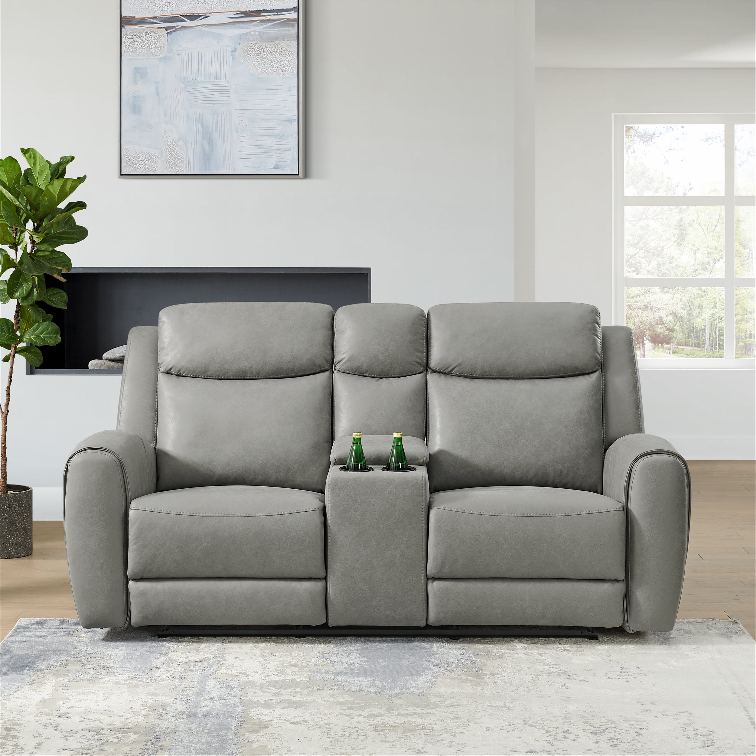 Leather loveseat with cup holders store
