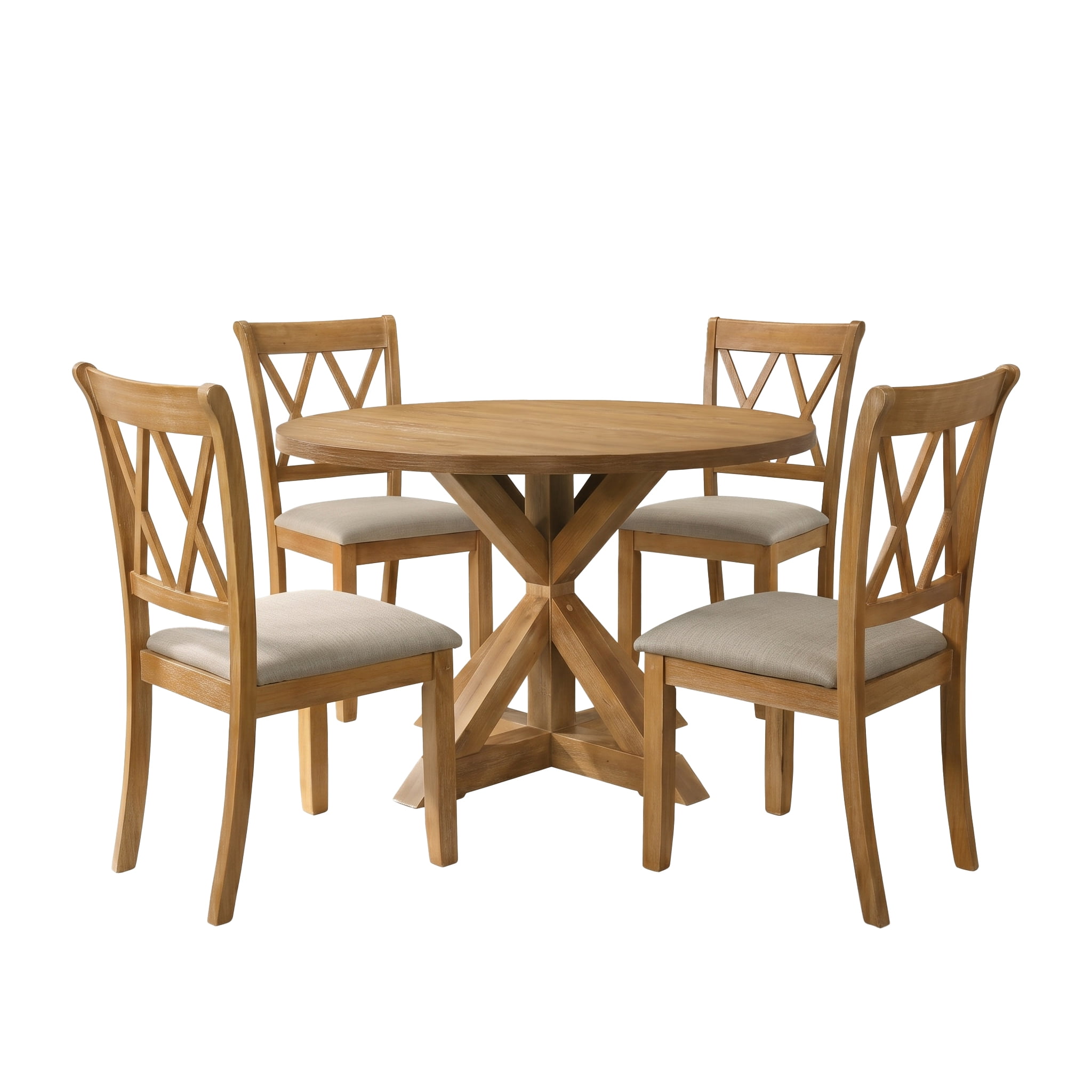 Roundhill Furniture Windvale 5-Piece Dining Set, Cross-Buck Round Table ...