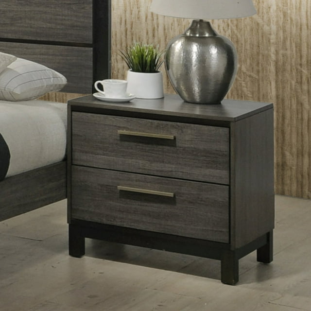 Roundhill Ioana Antique Gray Finish Wood 2 Drawers Nightstand - Walmart.com
