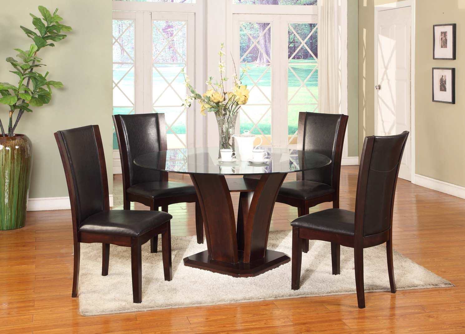 Roundhill Kecco 5-Piece Glass Top Dining Set, Dark Cappuccino Finish ...