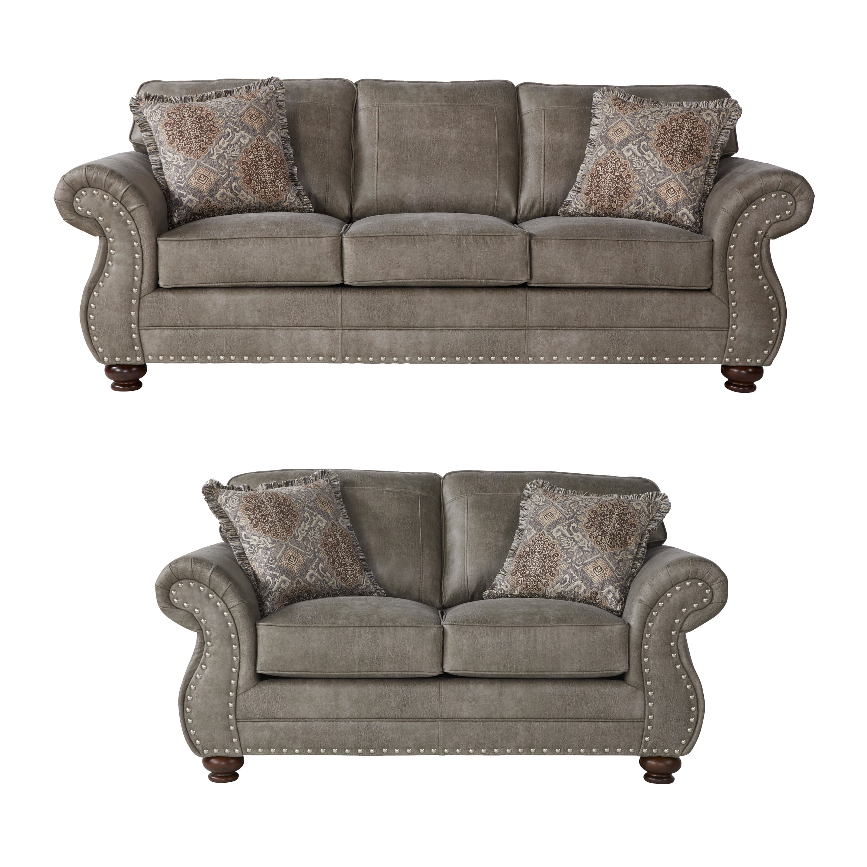 Roundhill Classic Living Room 2-piece Sofa and Loveseat Set, Faux ...