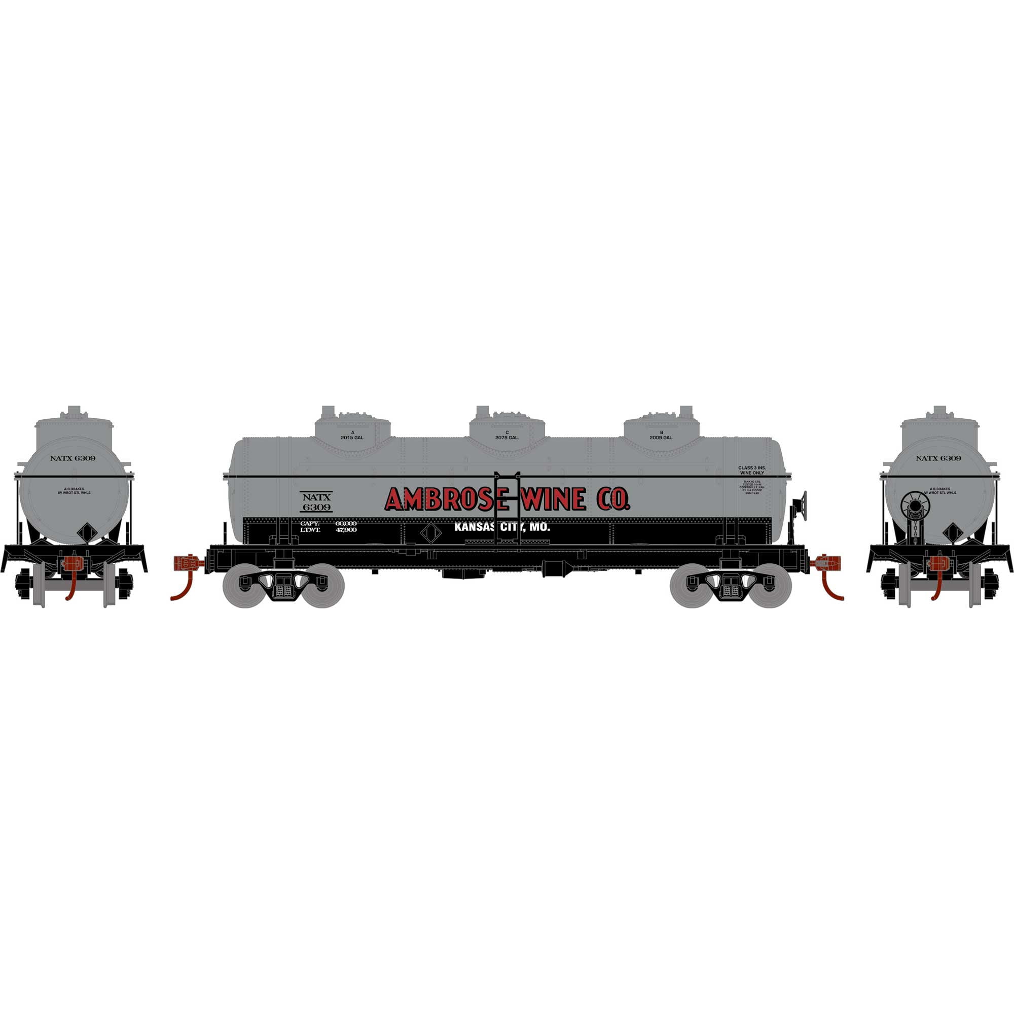 Roundhouse HO 3-Dome Tank NATX #6309 RND3188 HO Rolling Stock - Walmart.com