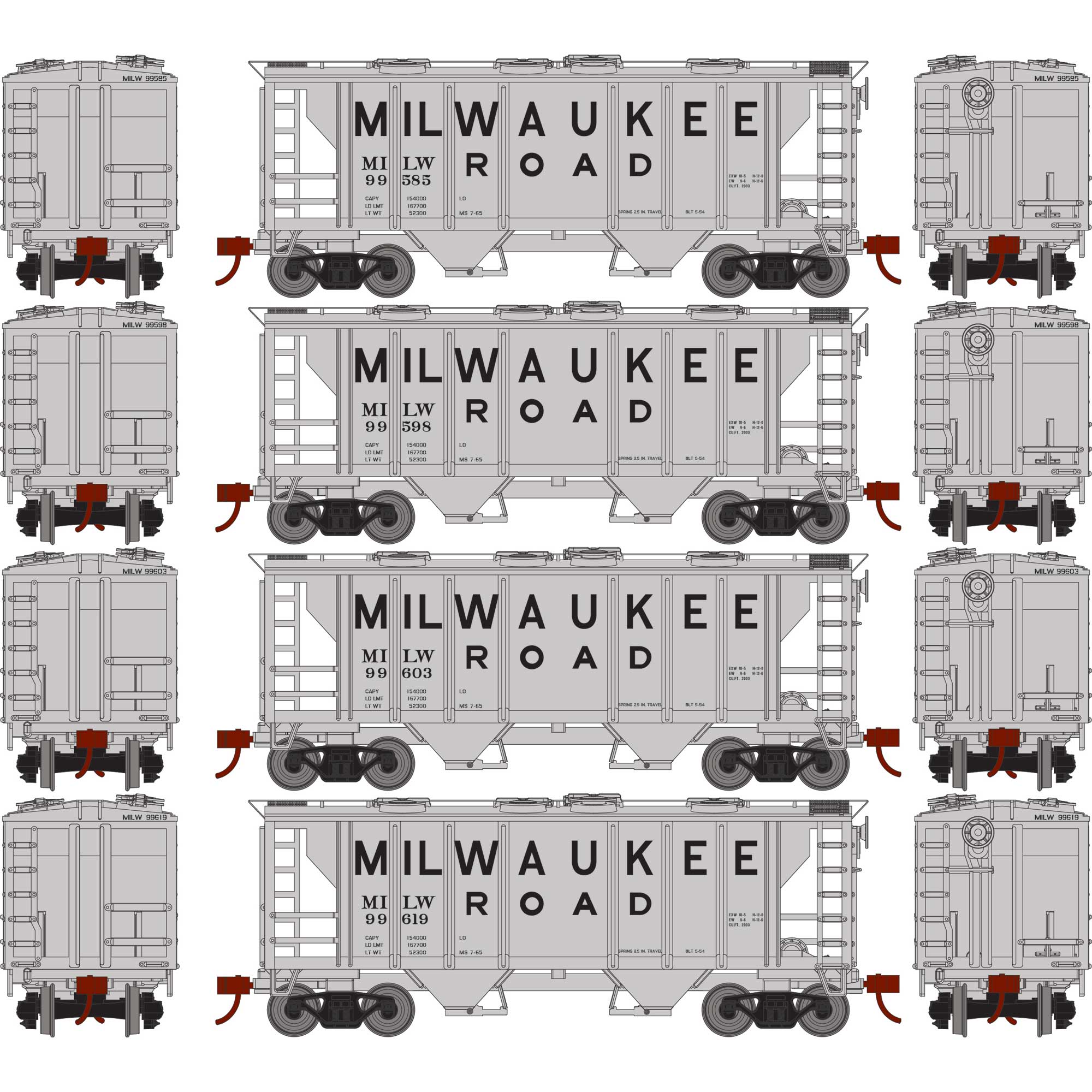 Roundhouse HO PS-2 2003 2-Bay Covered Hopper MILW 4 RND2388 HO Rolling ...