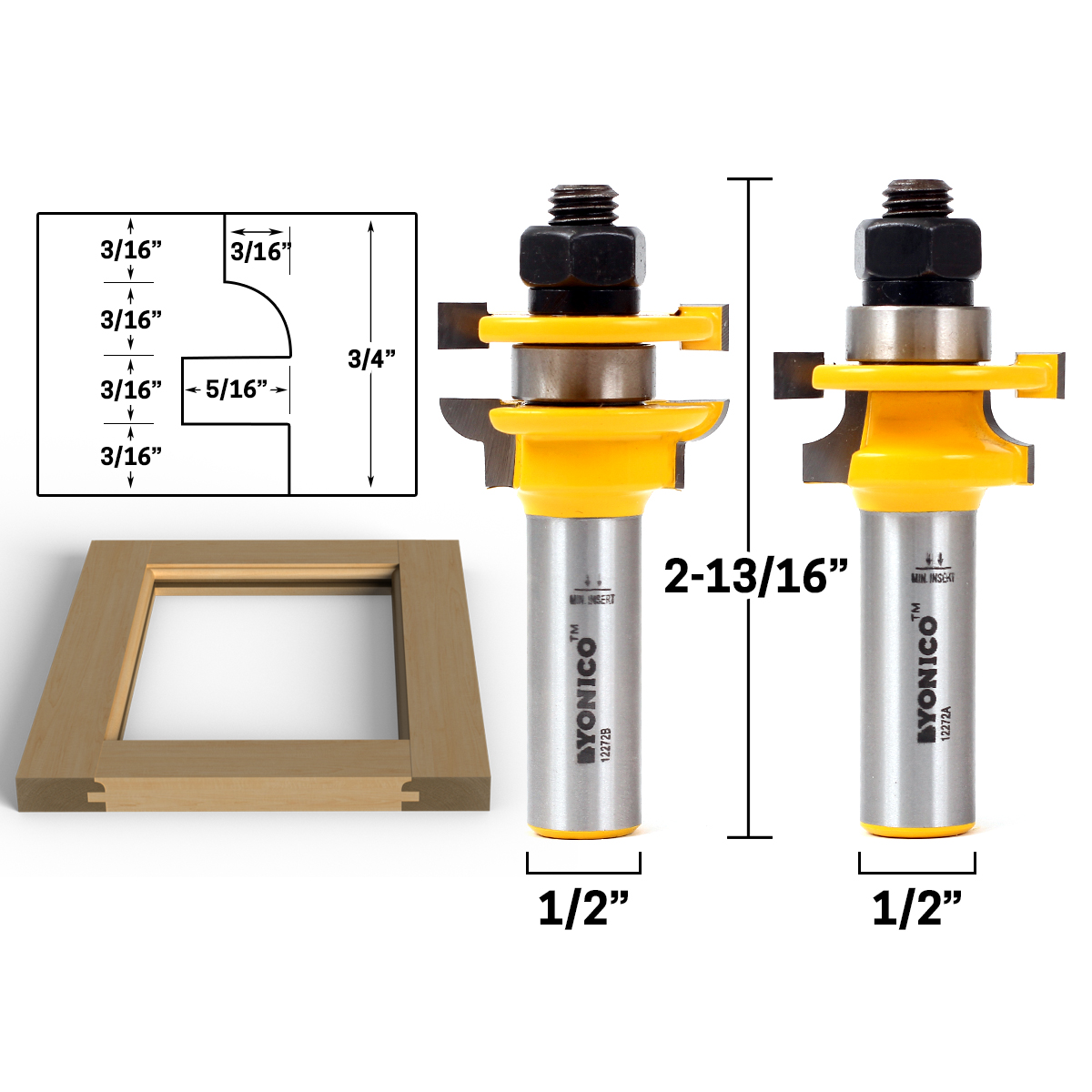 Rail & Stile Router Bit Set - Shaker 2 Pc. 1/2" Shank - Yonico 12249 ...
