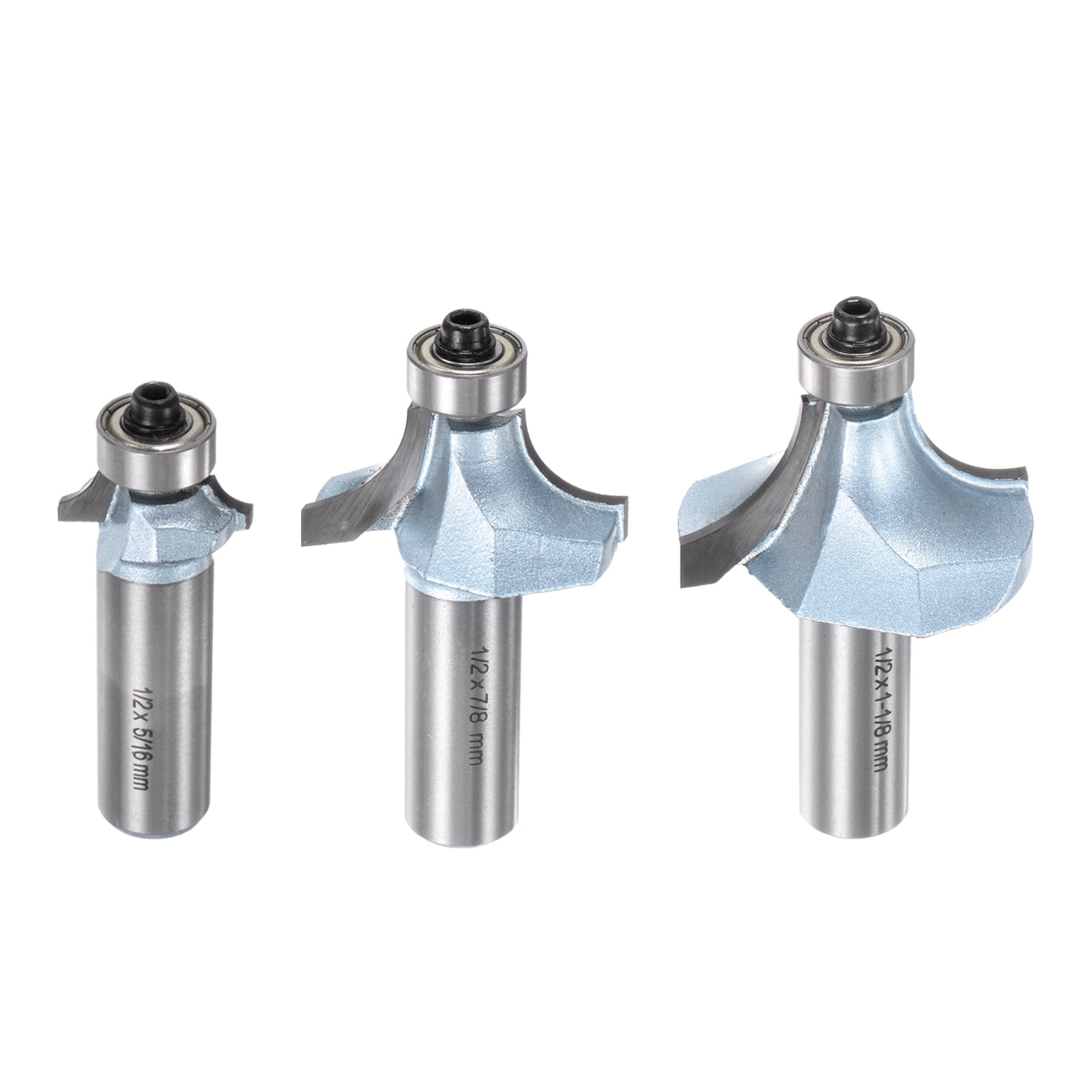 Roundover Router Bit Set, 1/2 Shank 5/32" 7/16" 9/16" Radius Light Blue ...