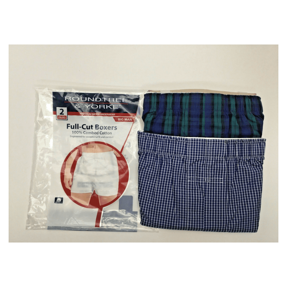 Roundtree and Yorke 2 Pairs Men's Cotton Full-Cut Boxers, Size 30 ...