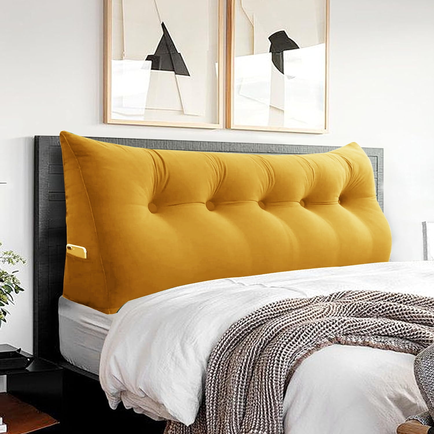 Rounuo Headboard Wedge Pillow Large Bolster Triangle Reading Pillow ...