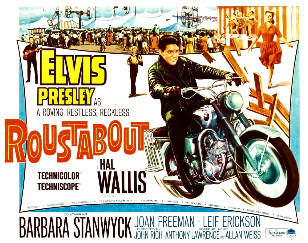 Roustabout Elvis Presley (On Motorcycle); Barbara Stanwyck (Background ...