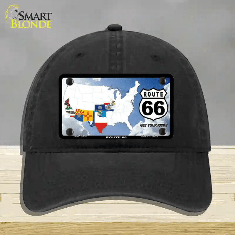 Route 66 8 Flags Clouds Novelty License Plate Hat Unconstructed Cotton ...