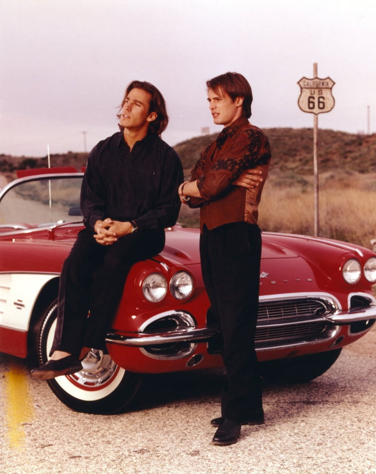 Route 66 Actors Posed with Red Car Photo Print (24 x 30) - Walmart.com