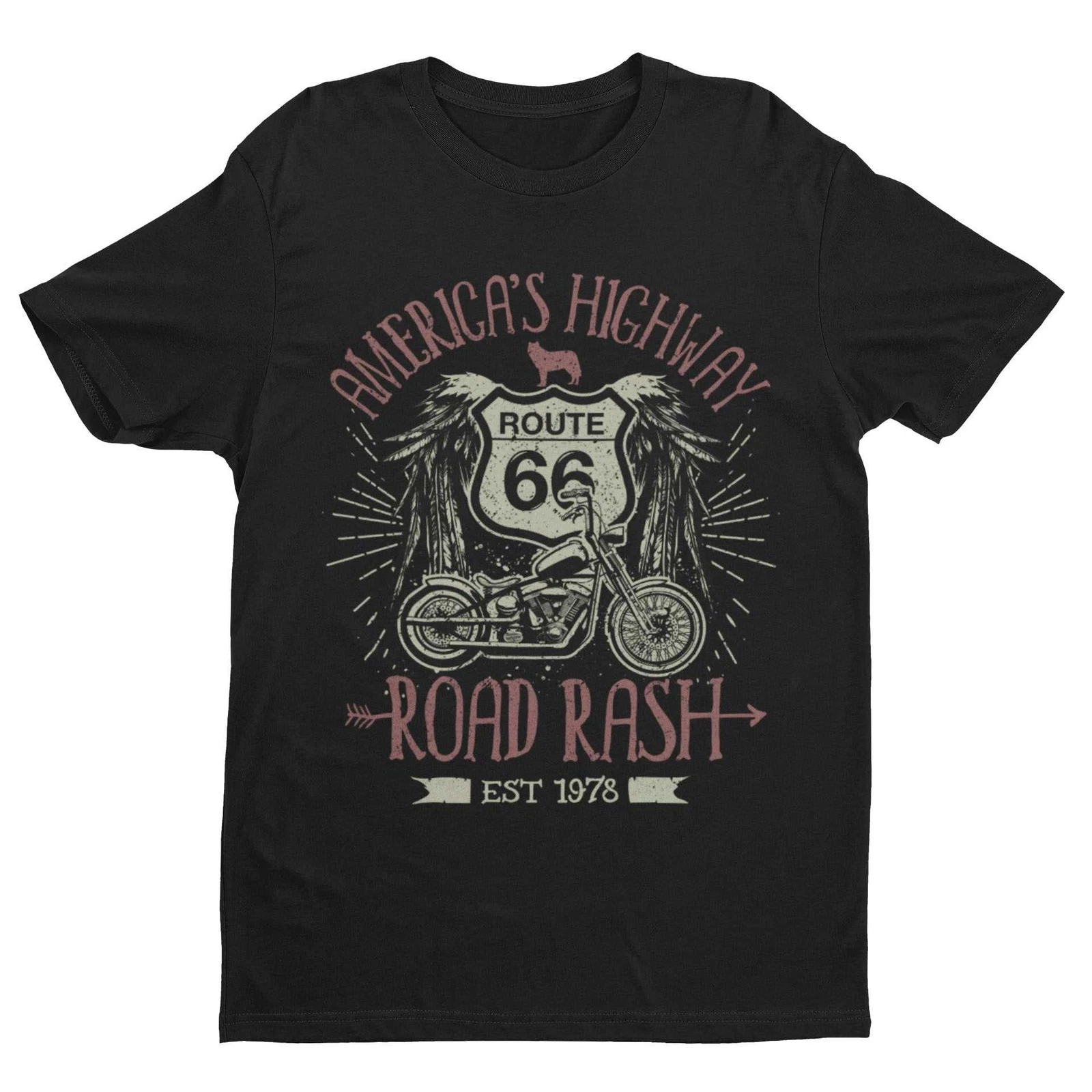 Route 66 America's Highway Road Rash Biker T Shirt - Walmart.com