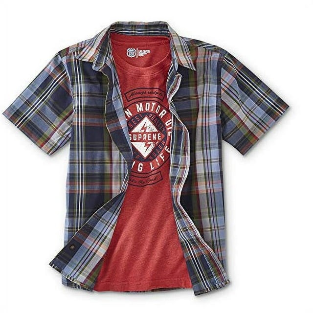 Route 66 Big Boys' Graphic T-Shirt & Button-Front Layer Shirt Set ...