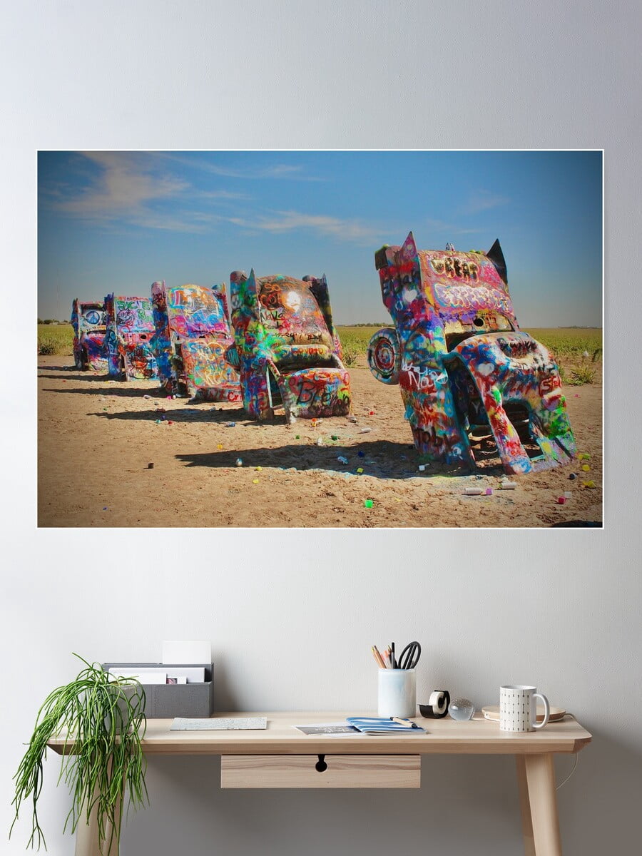 Route 66 Cadillac Ranch Poster Wall Art, Modern Wall Decor For Living ...