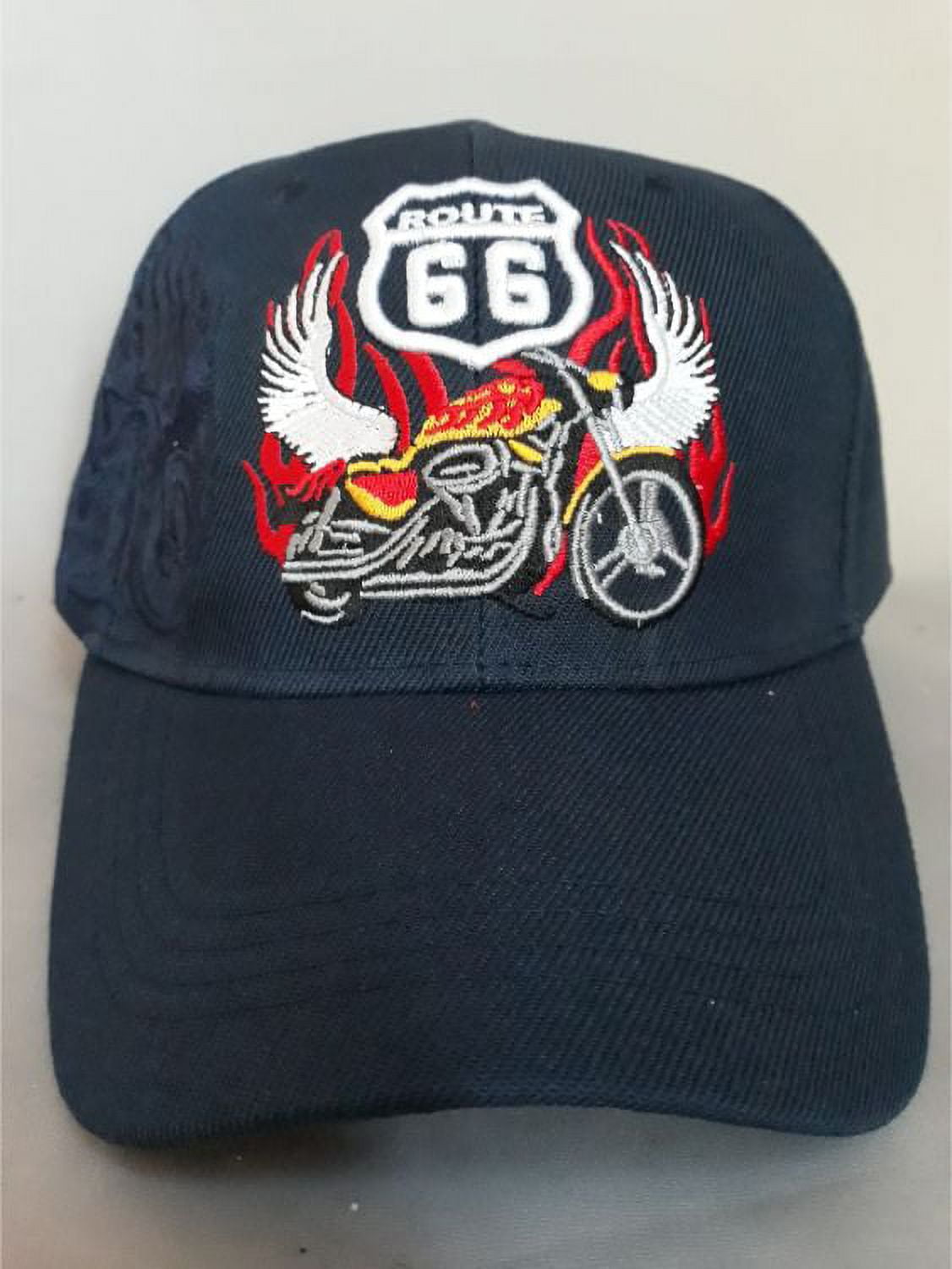 Route 66 Embroidered Baseball Caps ..... Motor Cycle & Wings Navy Color ...