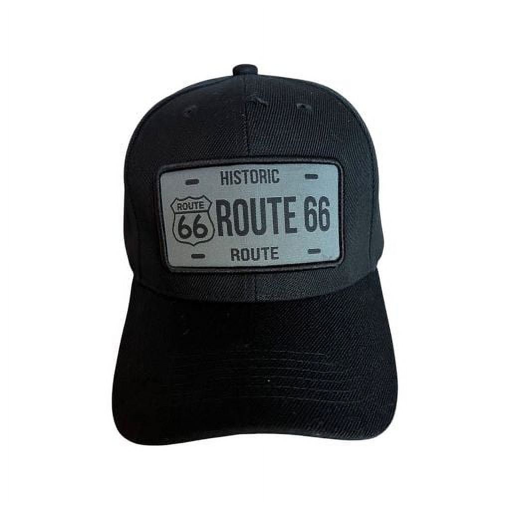 Route 66 Grey Leather Patch Baseball Cap - Black Color - Uni-Sex Style ...