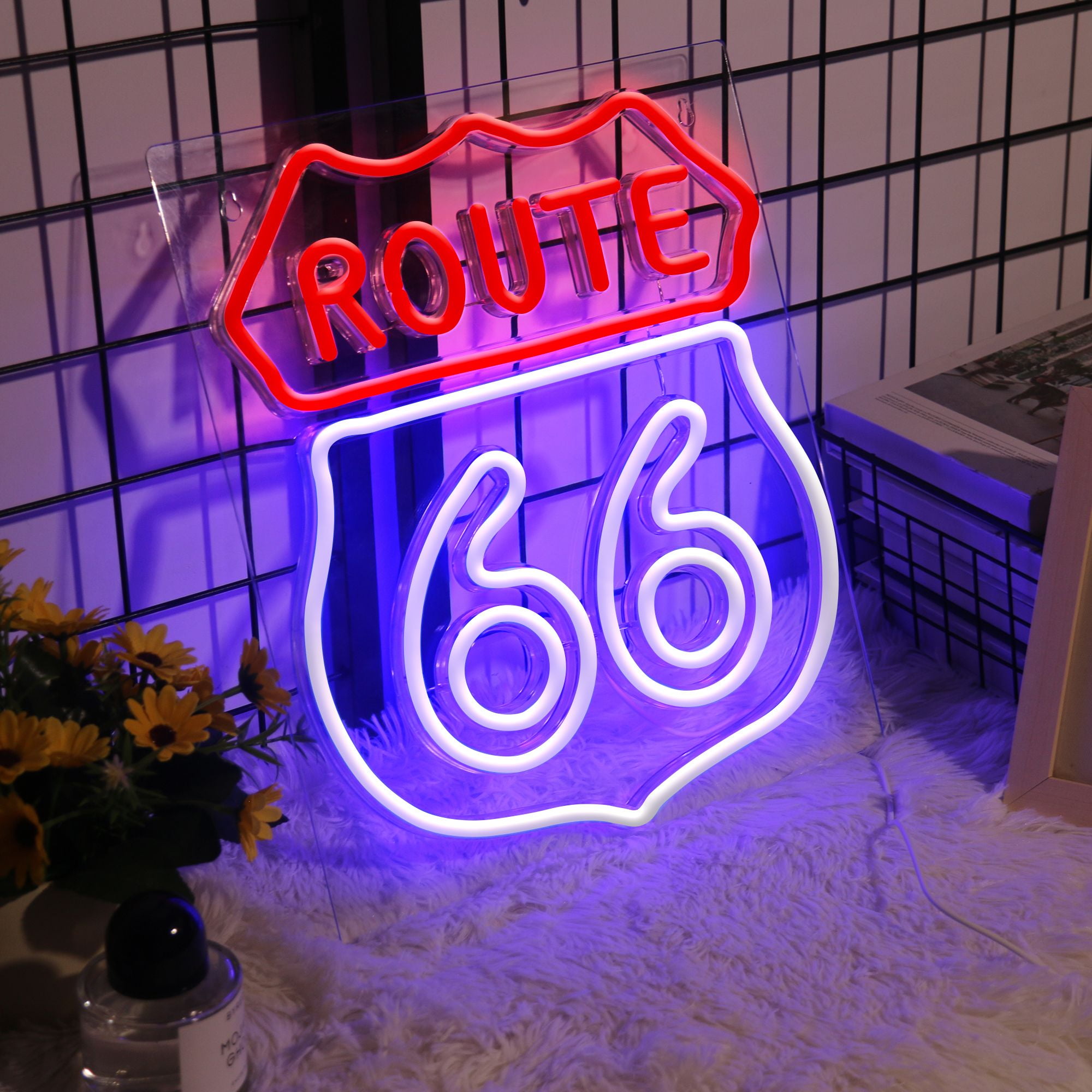 Route 66 LED Neon Sign Light,USB-Powered Wall Art,Energy-Saving,Vintage Man Cave Decor for ...