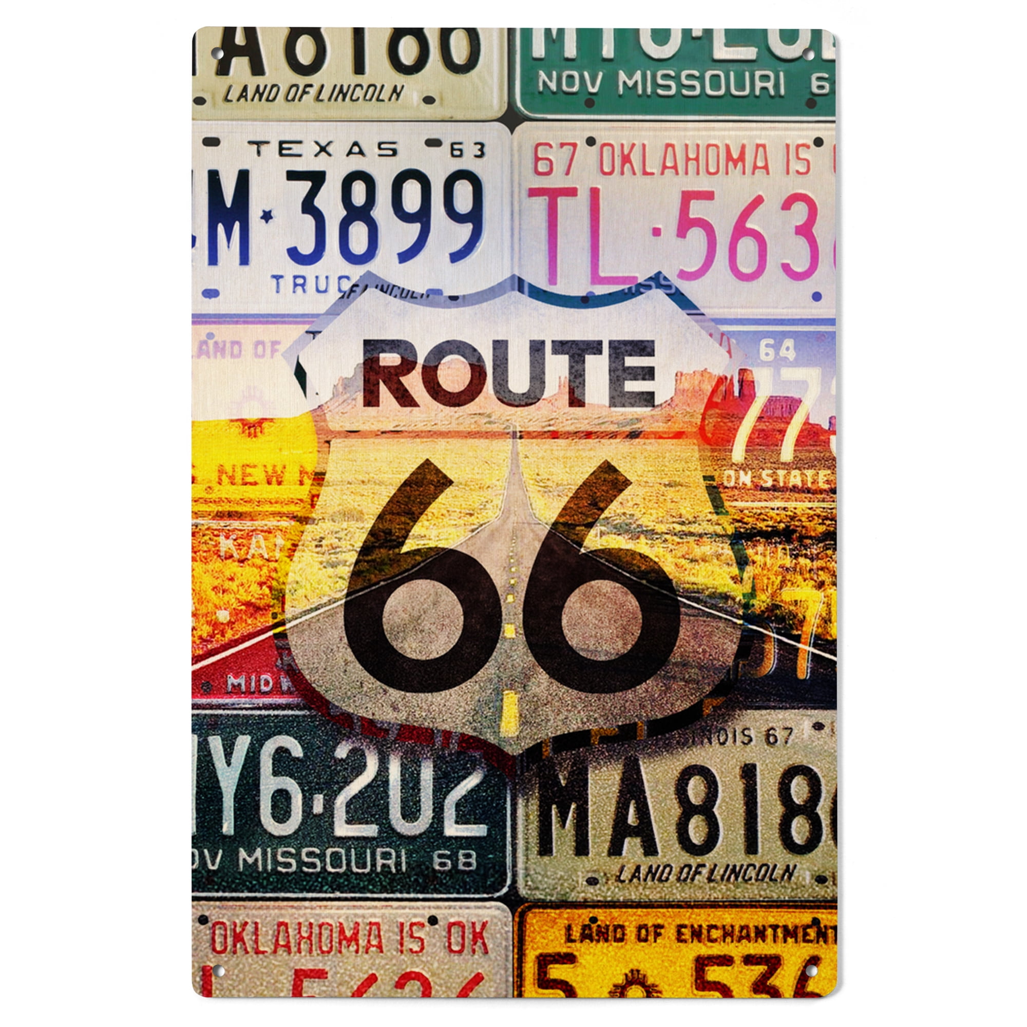Route 66 License Plates, Highway Road Birch Wood Wall Sign (6x9 Rustic ...