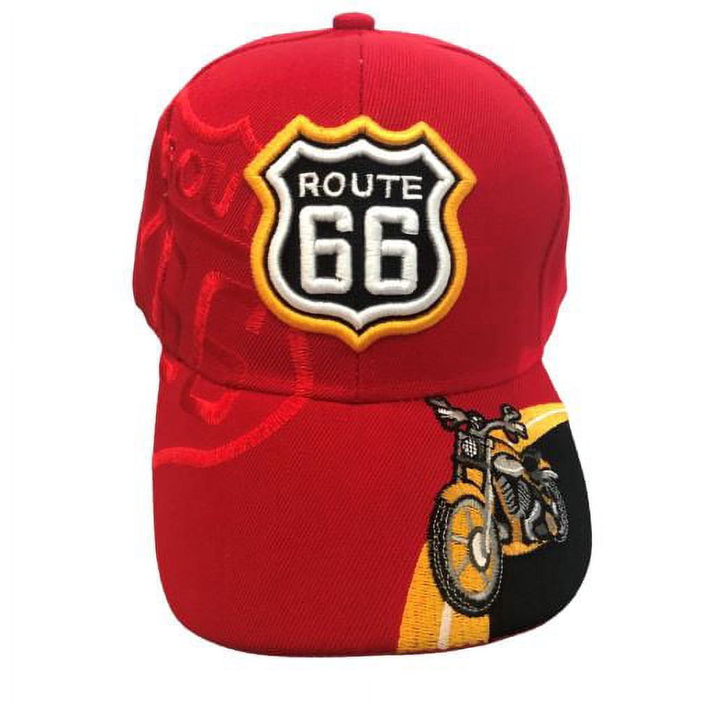 Route 66 Motorcycle Embroidered Baseball Cap - Red Color - Uni-Sex ...