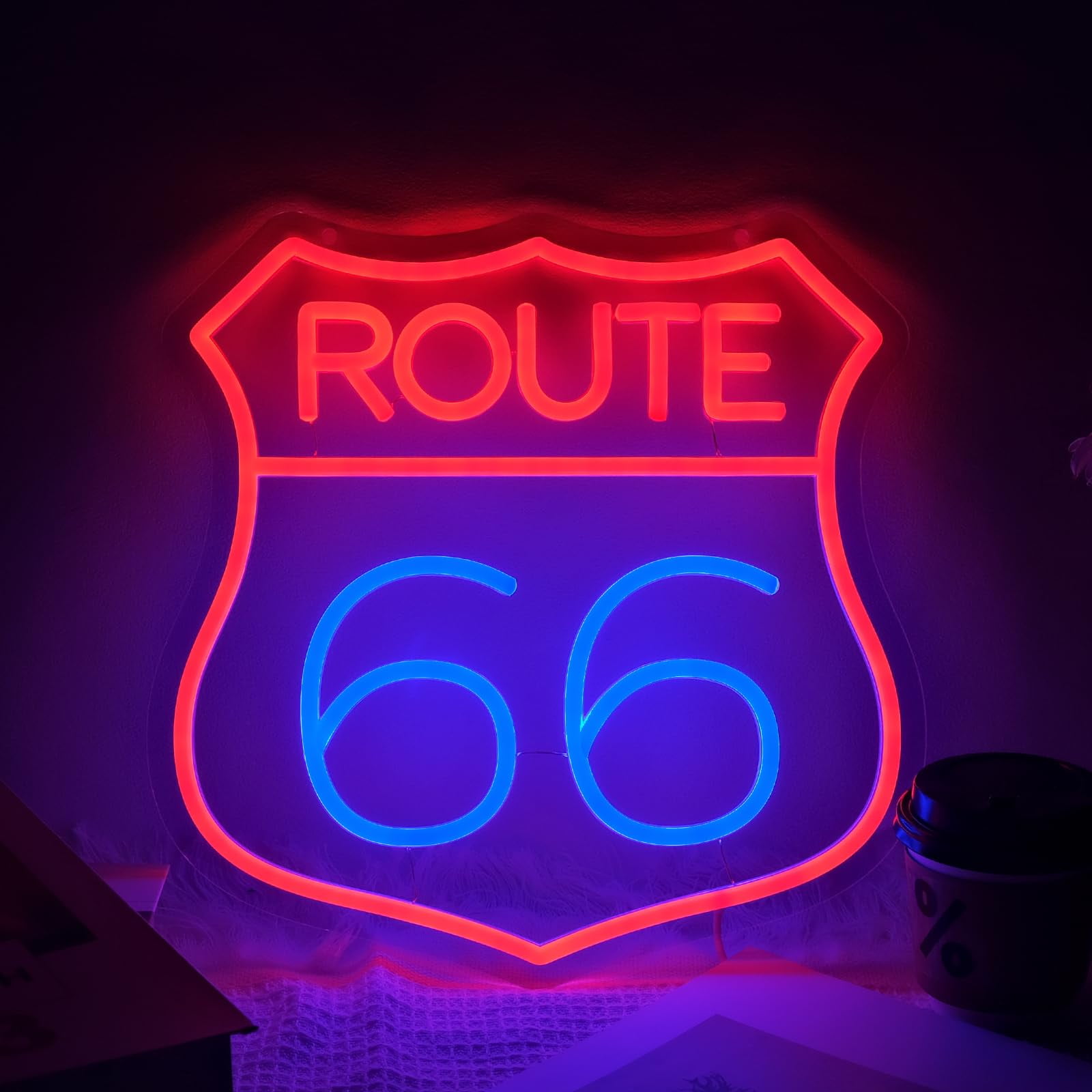 Route 66 Neon Sign, LED Light Room Decor USB Powered, for Bedroom ...