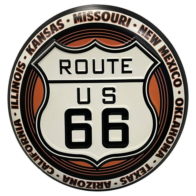 Route 66 Round Embossed Metal Button Sign Sign for Man Cave or Garage ...