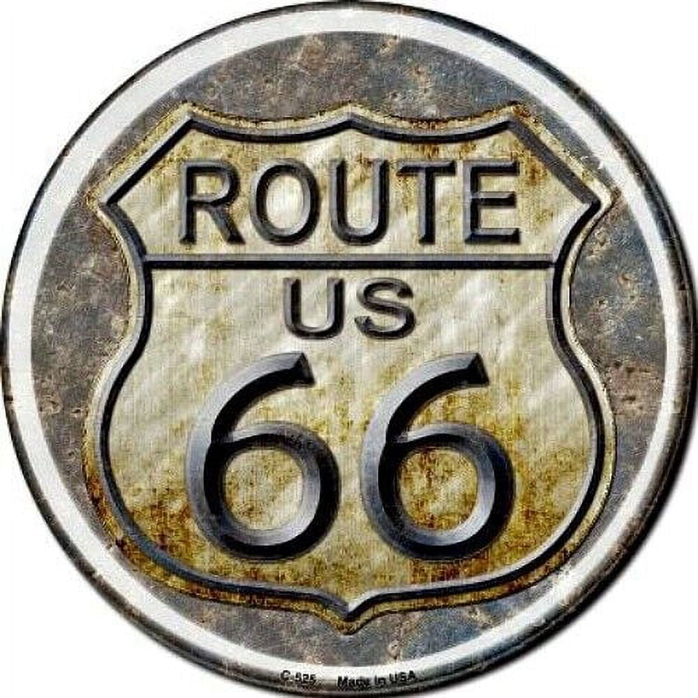 Route 66 Rusty Distressed Look Round Metal Sign Rustic Retro Home Wall ...