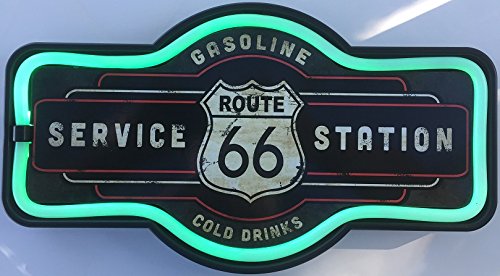Route 66 Service Station Sign, 16" Tie Shaped Sign, LED Light Rope That ...