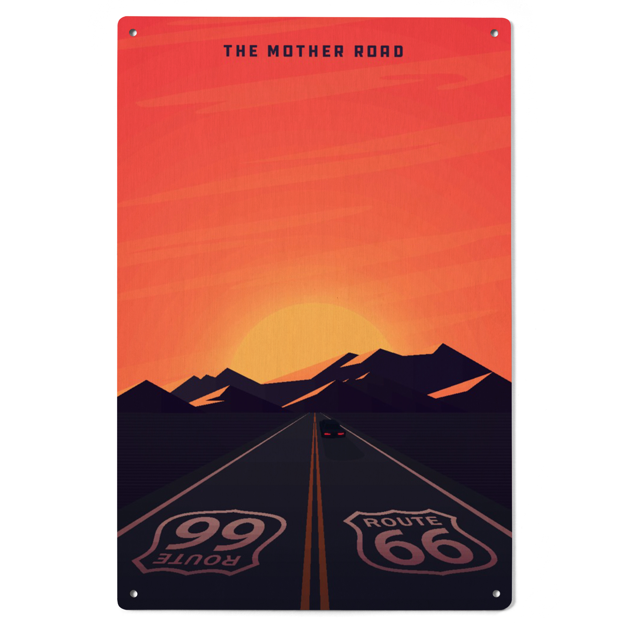 Route 66, The Mother Road, Dusk Desert Sunset, Mountains and Car ...